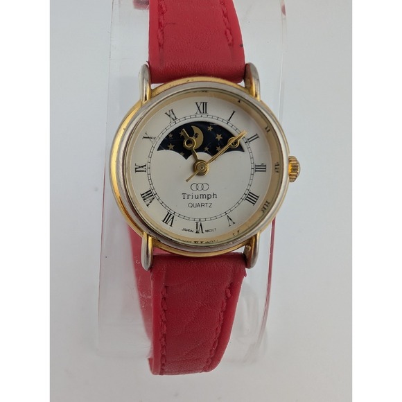 Triumph | Accessories | Vtg Triumph Moon Sun Phase Watch Women 23mm ...